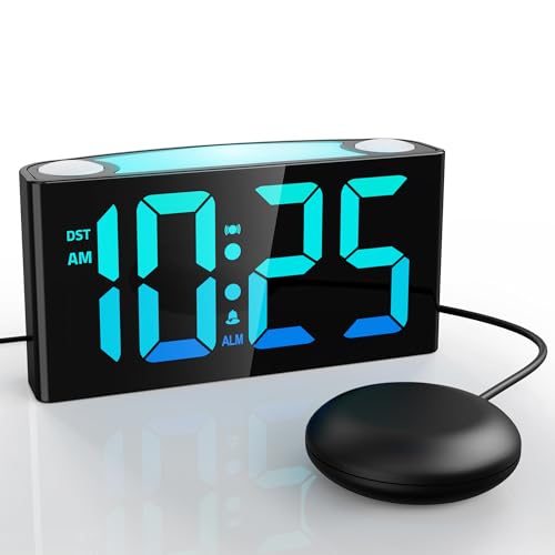 Mesqool Digital Alarm Clock with Bed Shaker & RGB LED Display - Loud for Heavy Sleepers, 7-Color Night Light & Dimmer, Easy Set for Kids, Teens, Elders & Hearing Impaired