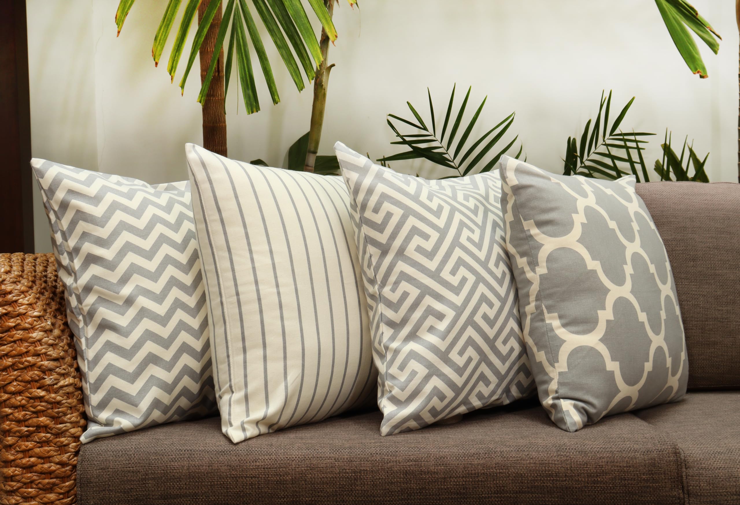 Modern Pattern Spring and Summer Sofa Pillow Covers, Set of 4 Pillow Covers 18x18 -Decorative Geometric Throw Pillow Cushion Case For Sofa, Couch, Bed, Home, Outdoor, Car - Grey, Square