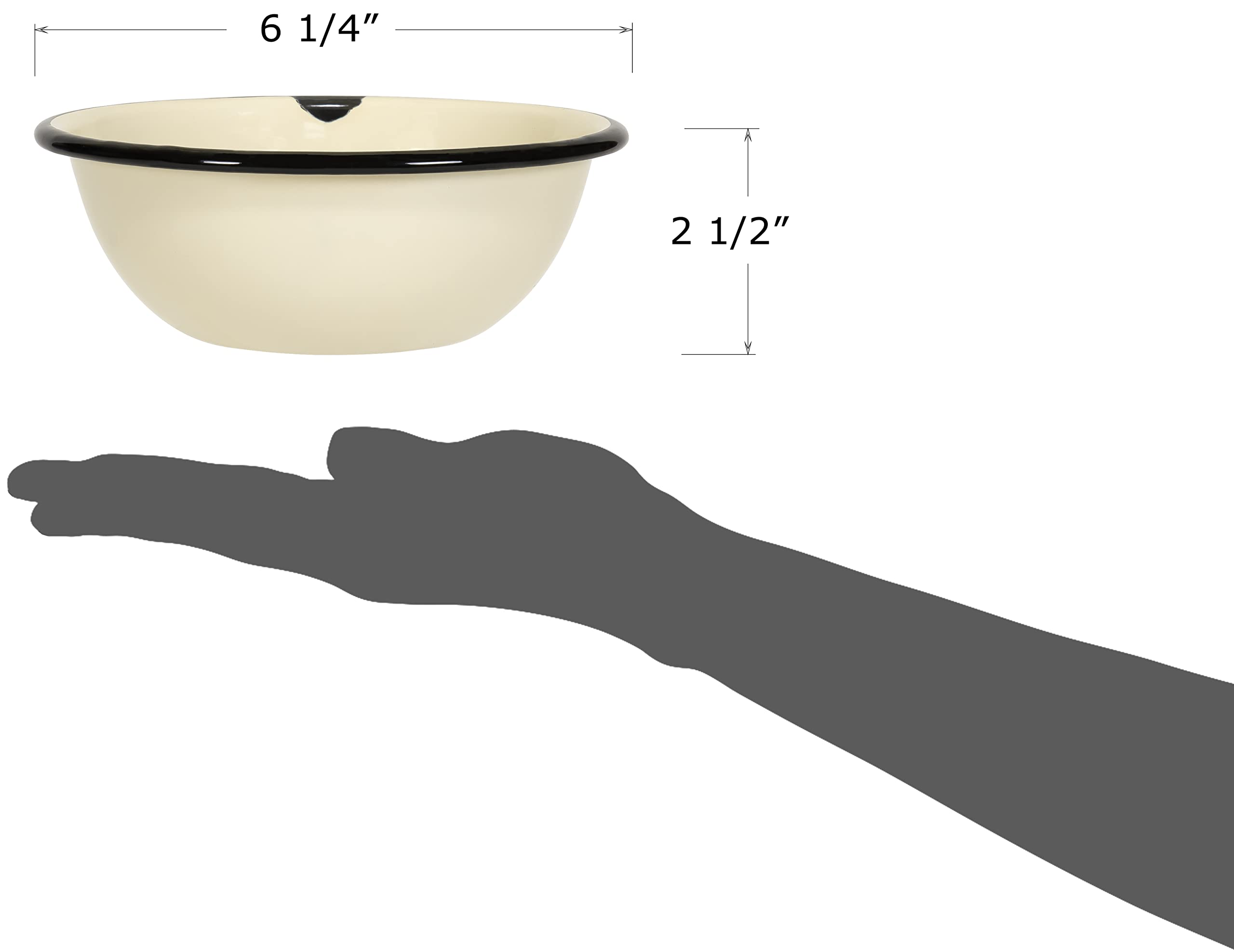 Red Co. Set of 4 Enamelware Metal Classic 20 oz Round Cereal Bowl, Distressed Cream/Black Rim