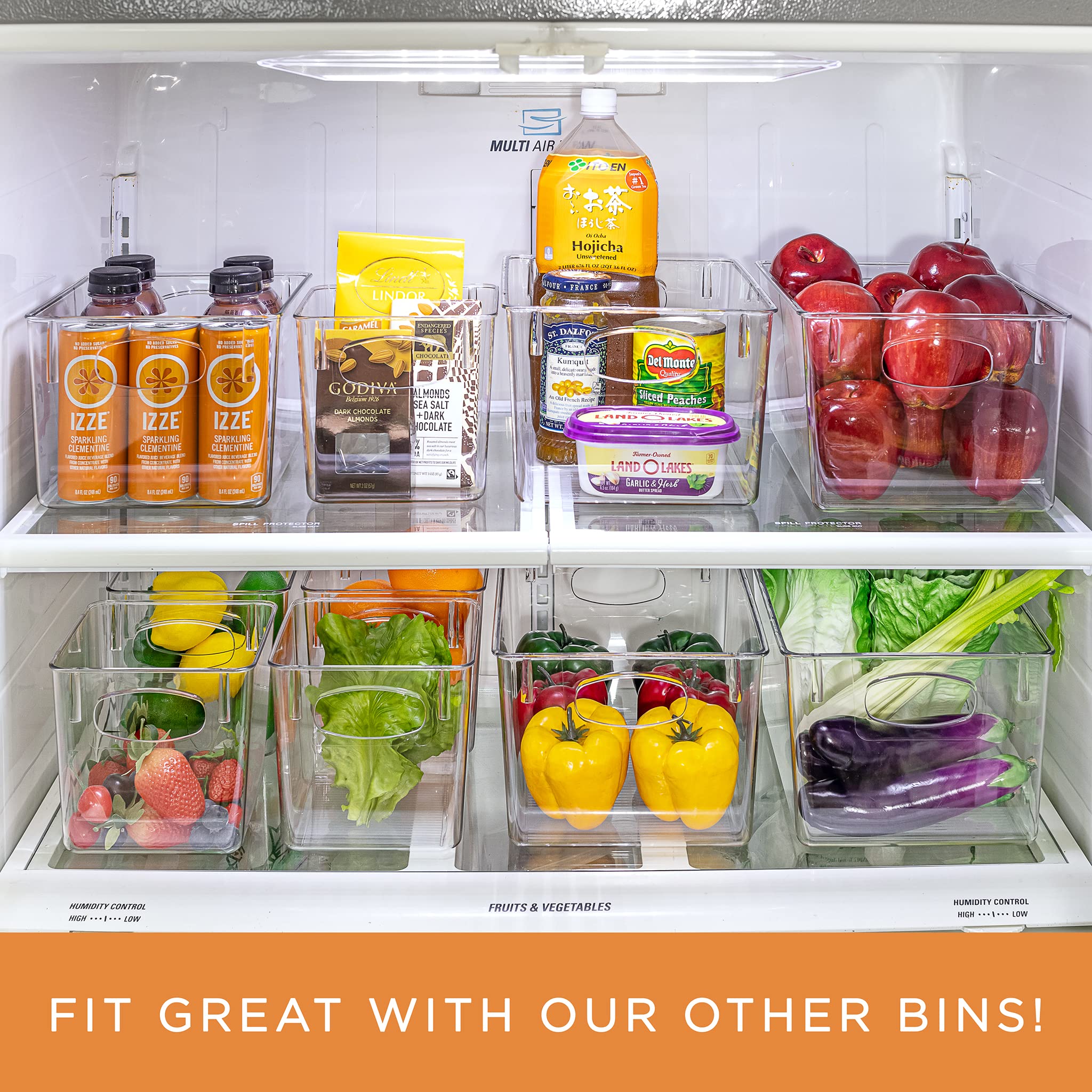 Sorbus Clear Square Fridge Bins- Thick Sturdy Plastic Refrigerator Pantry Organizer- Versatile Non-Slip Stackable Cabinet Organization- Bath, Makeup, Food Snack Packet Organizer - 3 Pack