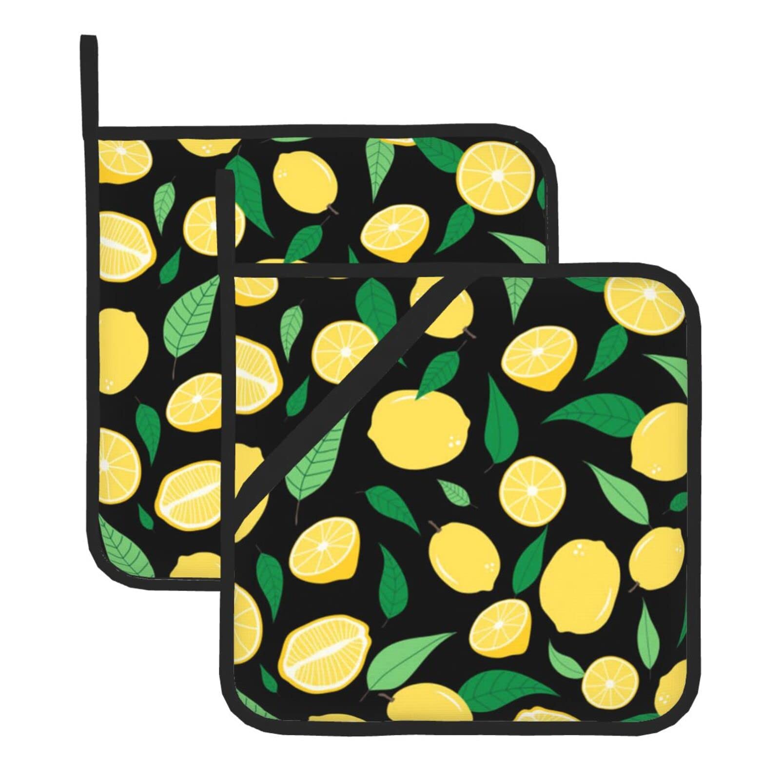 Square Insulated Pot Holder Sets of 2,Lemon Fruit Printed Pot Holders for BBQ Cooking Baking