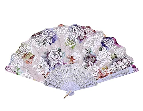 WLABS Folding Fans Pattern Hand Fan Silk Bamboo Folding Hand Folded for Church Wedding Dance Party Colorful Lace Silk Handheld Folding Fan (Color : A8)