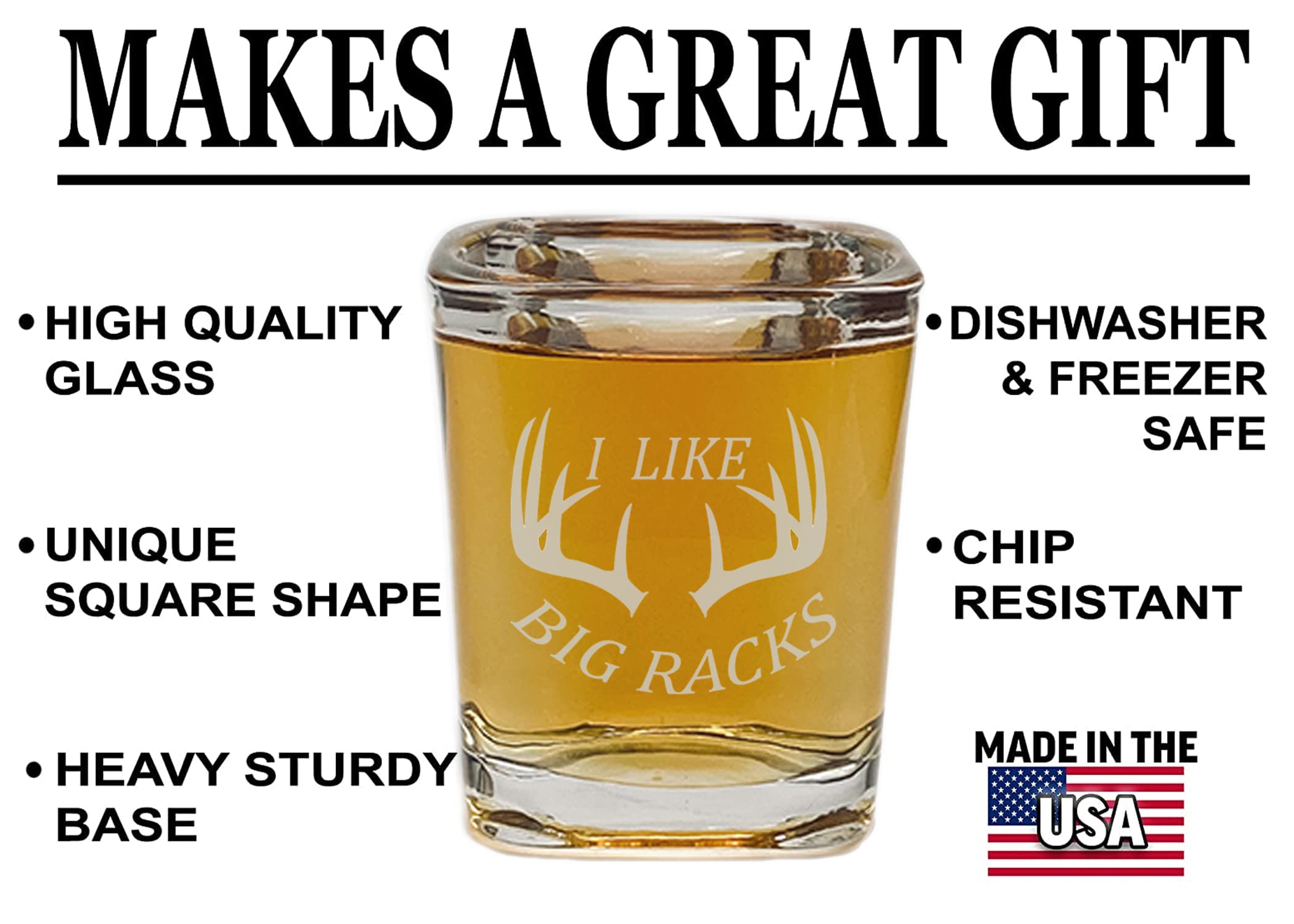 Rogue River Tactical Square Funny Hunting Shot Glass I Like Big Racks Gift For Hunter Gag Gift For Dad Father's Day
