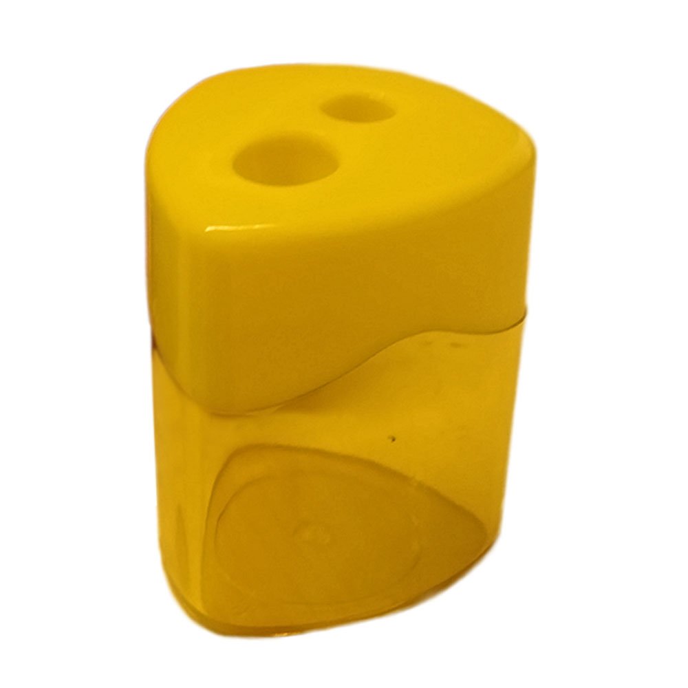 Mega Set Of 12 Double Hole Triangular Shaped Pencil Sharpener With Cover and Receptacle! Comes In 4 Colors- Red, Blue, Yellow, and Green!