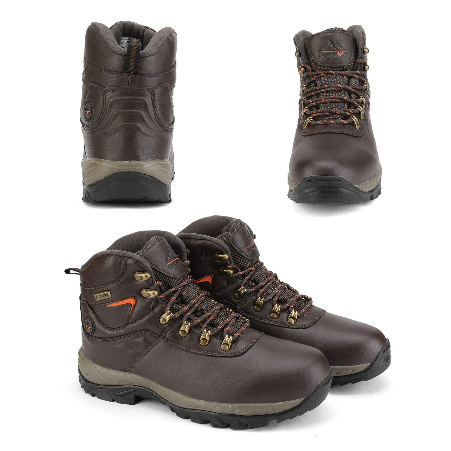 NORTIV 8 Men's Mid Ankle Leather Waterproof Work Boots Outdoor Hiking Boots Brown/Black/Orange Size 10.5 M US 170412