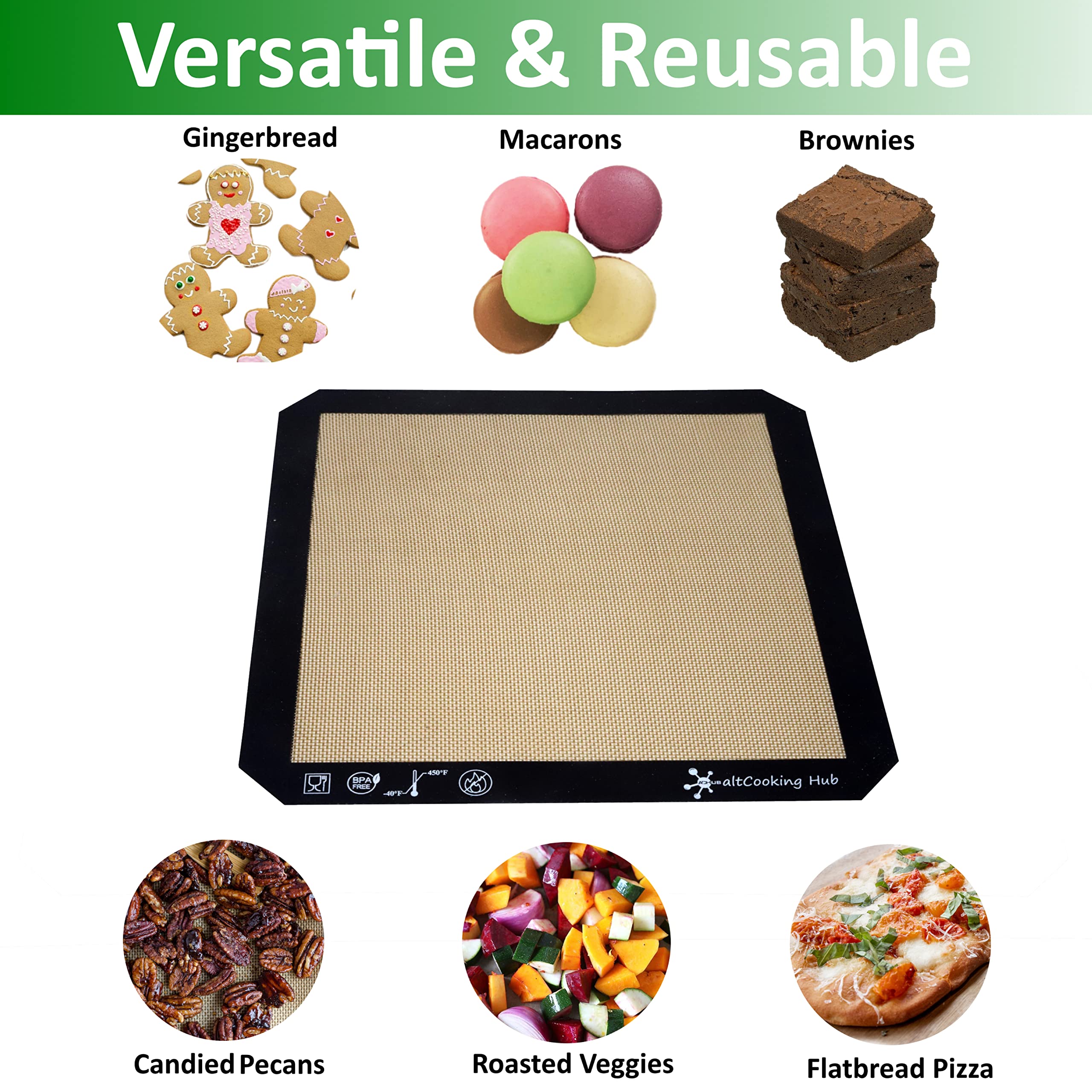 Silicone Roasting Mat and Silicone Baking Mat Combo for Air Fryer Oven - Set of 3 Food Safe, Non-Stick Baking Mat and Silicone Roasting Racks with Bonus Non-Stick Oven Liner
