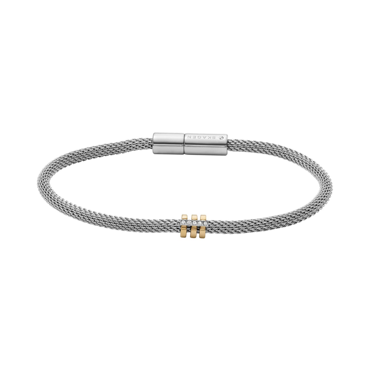 Skagen Women's Kariana Silver Tone Bracelet With Crystal Accents, Silver Steel Mesh