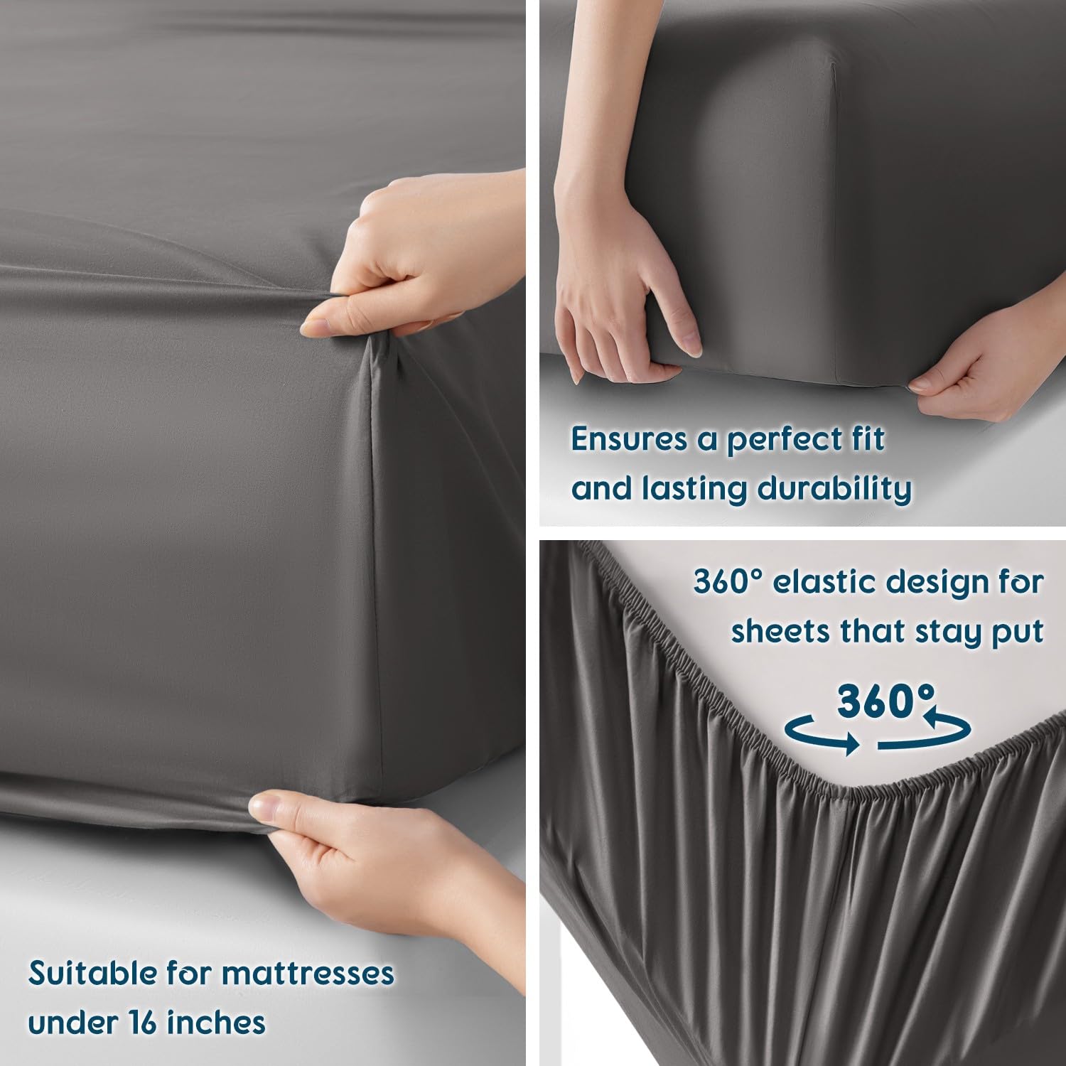 SONORO KATE 100% Egyptian Cotton Sheets - 800 Thread Count, Luxury Hotel Sateen Weave Sheets, Cooling, Soft & Breathable Bed Sheets Set, Fits 16" Deep Pocket - 4 PC (Dark Grey,88" x 98")