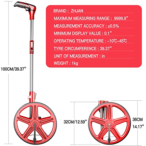 ZHJAN Measuring Wheel with Back Bag,Foldable Distance Measuring Wheels in Feet and Inches, Measurement 0-9,999Ft,Suitable for Lawn/Hard/Soft/Wood Road Measuring