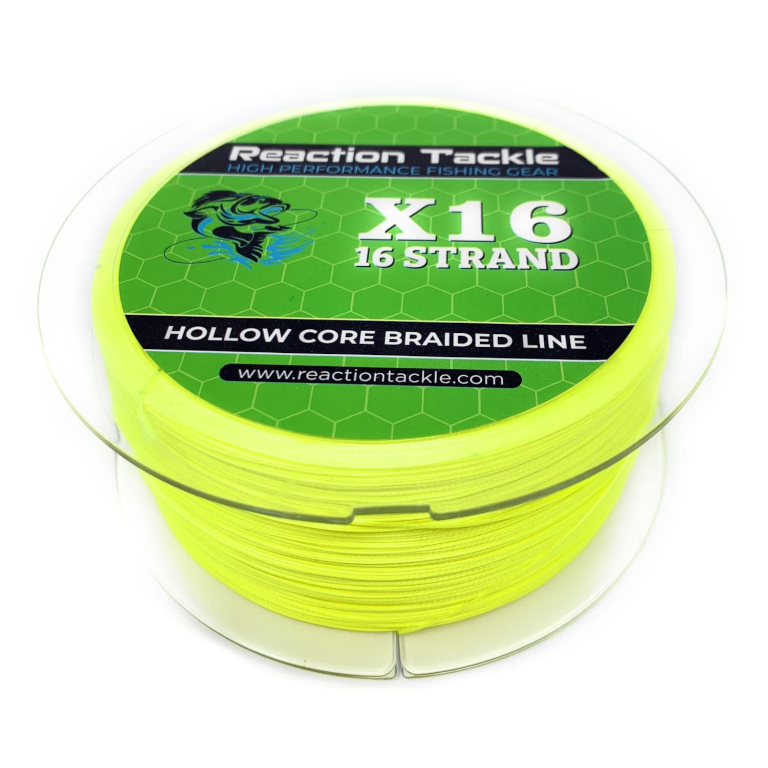 Reaction Tackle Hollow Core, 16 Strand Braided Fishing Line Hi Vis Yellow - 80LB / 500yds