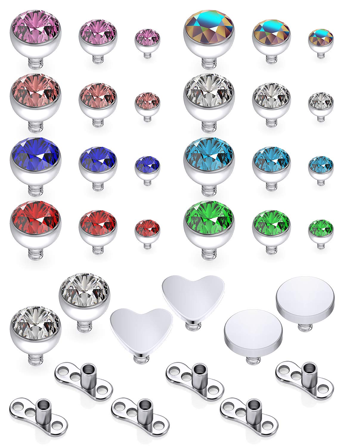 Prjndjw 14G Clear CZ Dermal Anchor Tops and Base Titanium Microdermals Piercing Body Piercing Jewelry for Women Men 2mm 3mm 4mm