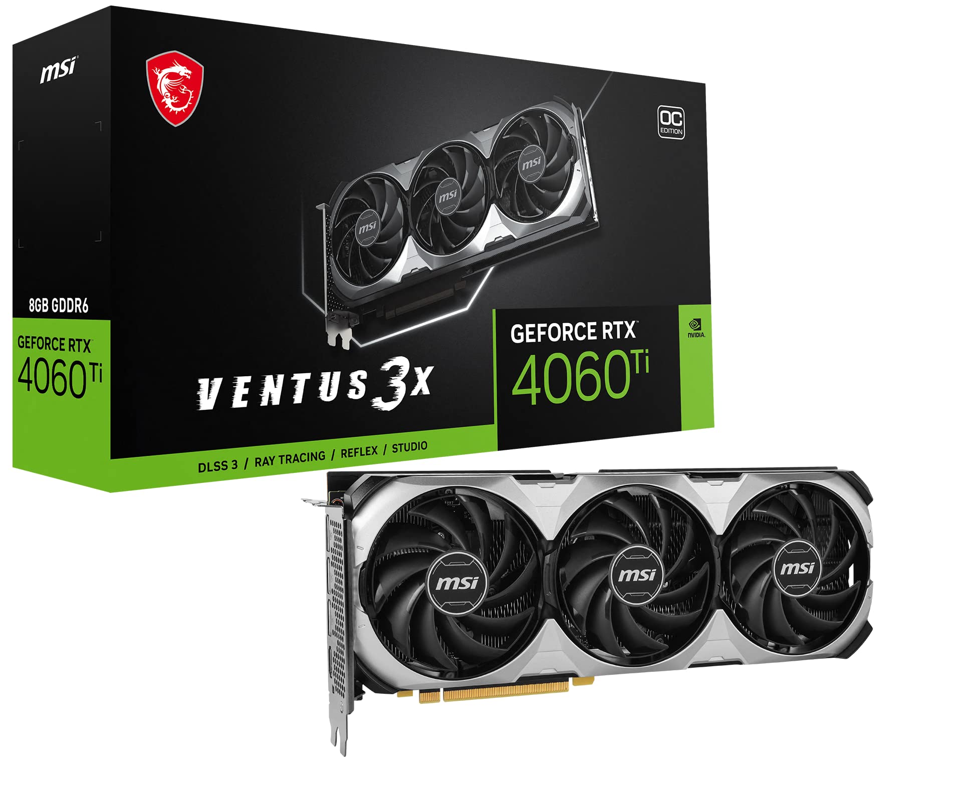 MSI Gaming GeForce RTX 4060 Ti 8GB GDRR6 Extreme Clock: 2580 MHz 128-Bit HDMI/DP Nvlink TORX Fan 4.0 Ada Lovelace Architecture Graphics Card (RTX 4060 Ti Ventus 3X 8G OC)