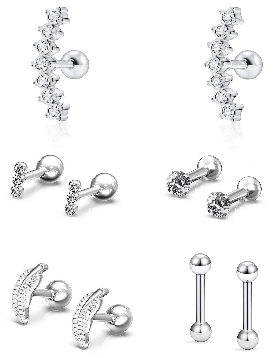 Prjndjw 16g Cartilage Earring Studs for Women Tragus Stud Earring Helix Piercing Jewelry Diamond Opal Surgical Stainless Steel Conch Forward Helix Tragus Daith Piercing Jewelry