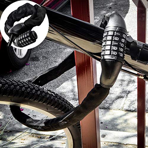Selomore Bicycle Lock Cable 5 Digital Heavy Duty Bike Combination Chain Padlock,0407US049 Black 49