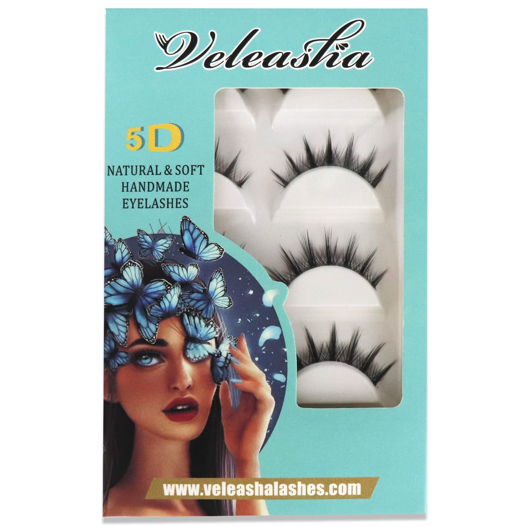 Veleasha Lashes 5D Faux Mink Lashes 100% Handmade Luxurious Fake Eyelashes Lightweight Fluffy False Eyelashes 5 Pairs Pack (009)