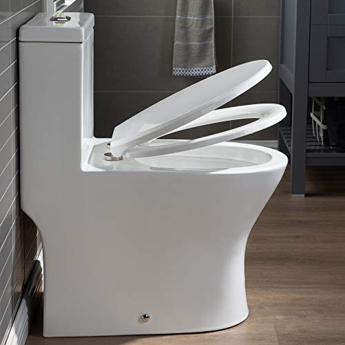 WOODBRIDGE Short Compact Tiny Dual Flush 1.28 GP One Piece Toilet,with Soft Closing Seat,1000 Gram MaP Flushing Score Small Toilet with Brushed Nickel Button B0500-BN, White