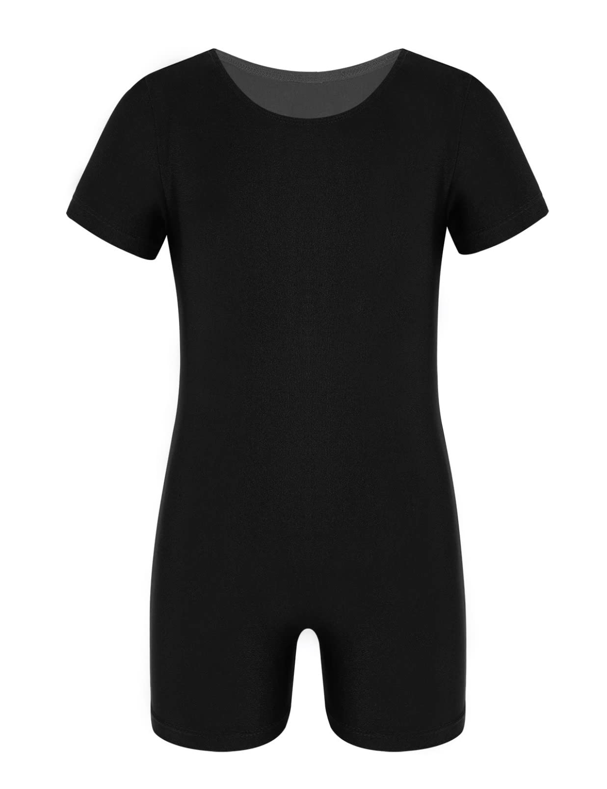 Venjoe Girls Boys Short Sleeves Ballet Dance Unitard Leotard Gymnastics Athletic Workout Biketards Black 6 Years