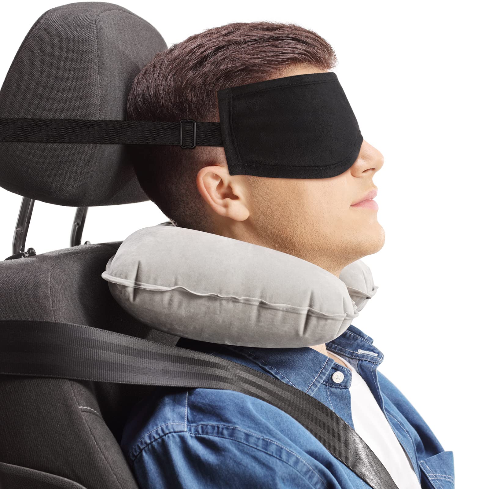 Ripeng 2 Sets Travel Pillow Alternative That Stops Head Bobbing, Airplane Straps and Car Support Band for Travel Sleeping, Adjustable Functional Head Straps Pillow, One Size Black