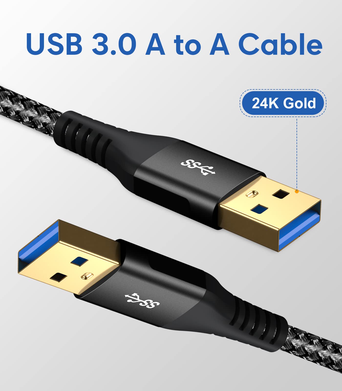 USB to USB Cable [2-Pack, 3.3ft], AviBrex USB 3.0 A to A Cable Type A Male to Type A Male for Data Transfer Compatible with Hard Drive,Laptop,DVD Player,TV,USB 3.0 Hub, Monitor,Camera,Set Up Box&More