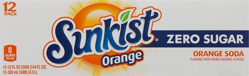 Sunkist Zero Sugar Orange Soda, 12 fl oz cans, 12 pack