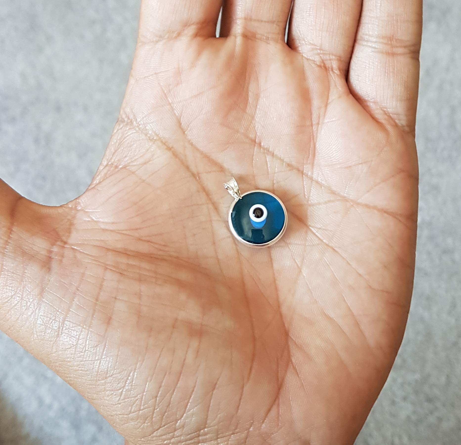 MYSTIC JEWELS by Dalia โ Glass Evil Eye Pendant for Good Luck โ 925 Sterling Silver โ Diameter of Pendant 0,6"