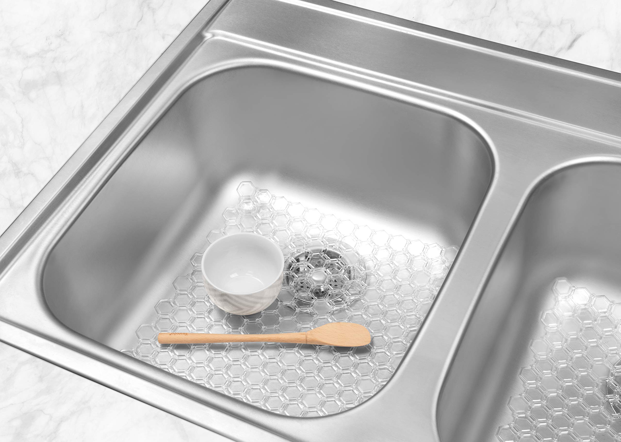 Spectrum Diversified Hexa Flexible, Trimmable Soft-Touch Mat, Easy-Draining, Modern Kitchen Sink Protector, 1 Count (Pack of 1), Clear