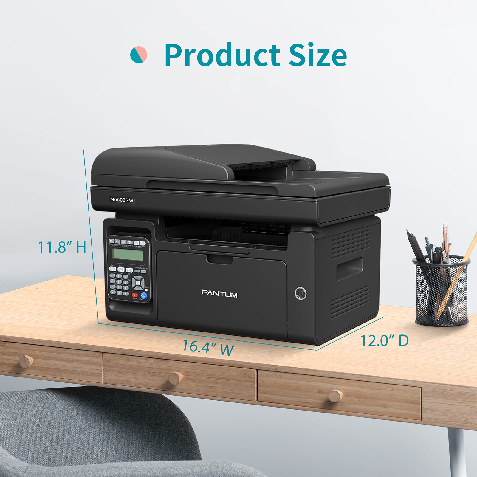 Pantum All in One Laser Printer Monochrome Printer Scanner Copier and Fax with Auto Document Feeder, Wireless Multifunction Black and White Laser Printers for Home Use, M6602NW, Black