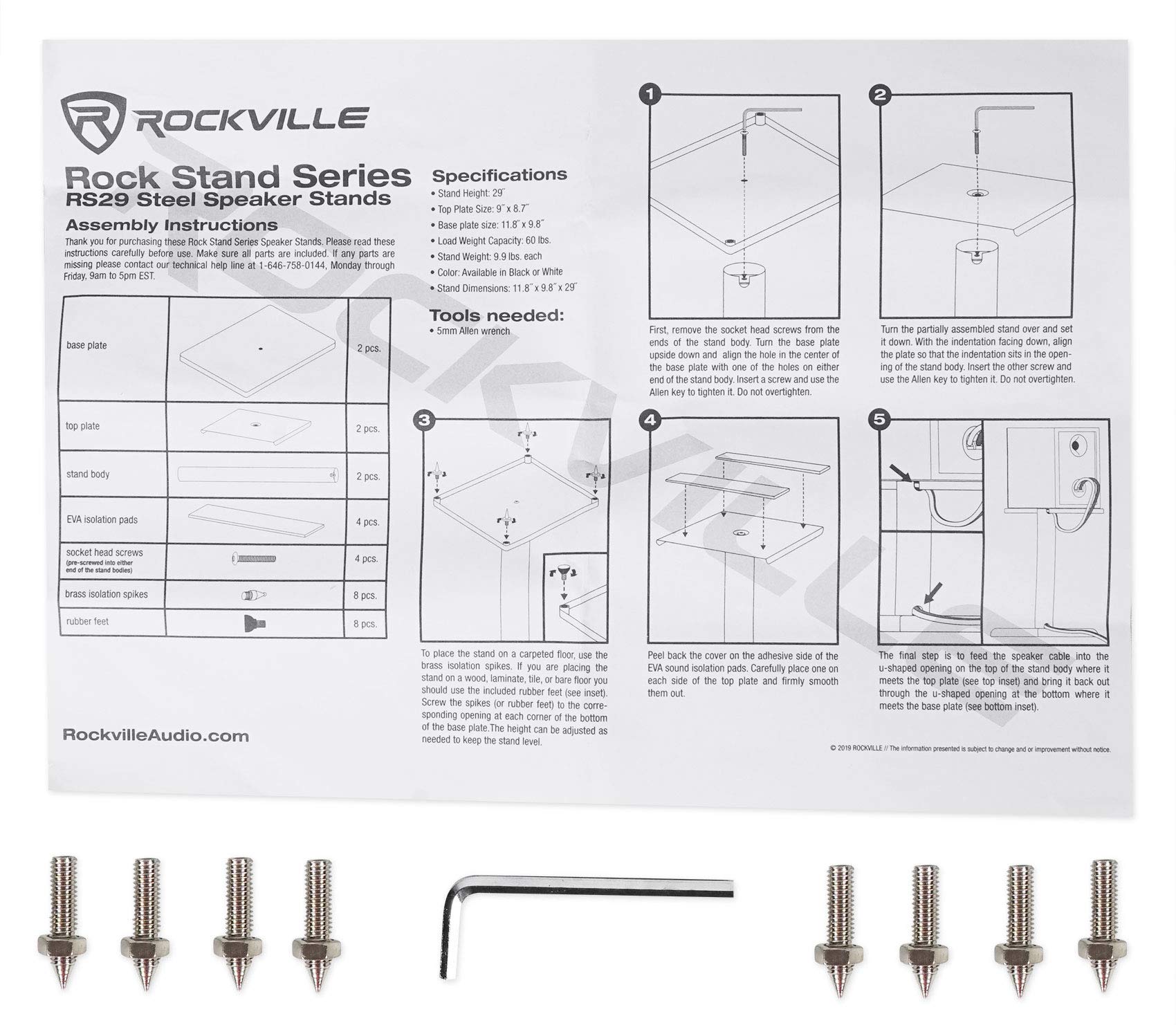 ROCKVILLE Pair RS29W 29" Steel Bookshelf Speaker/Studio Monitor Stands-White V2