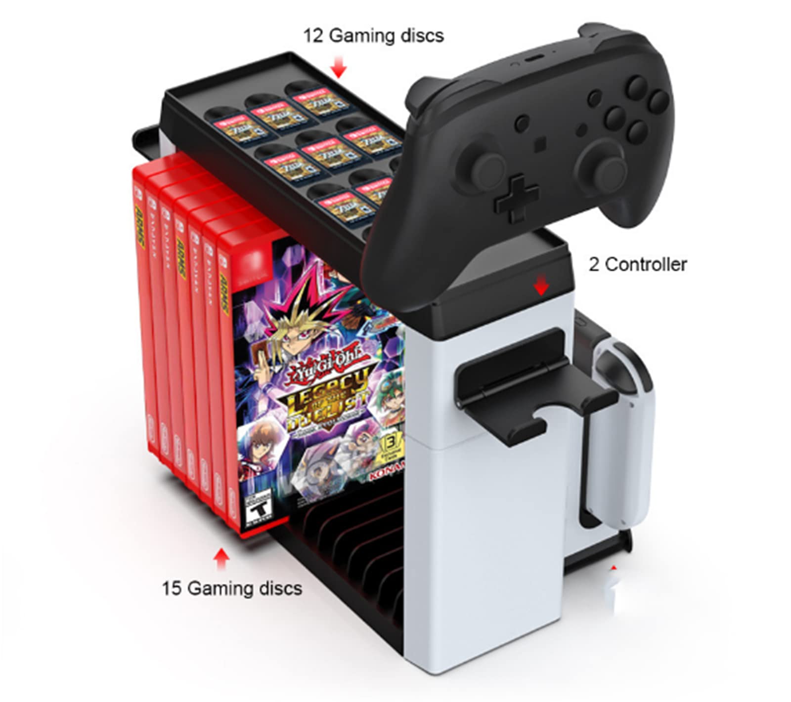 ZOAONWKS Games Organizer Holder for Nintendo Switch OLED Joy-Cons Pro Controller Switch Storage Station and Organizer Switch Storage Rack Stand Accessories kit(White)