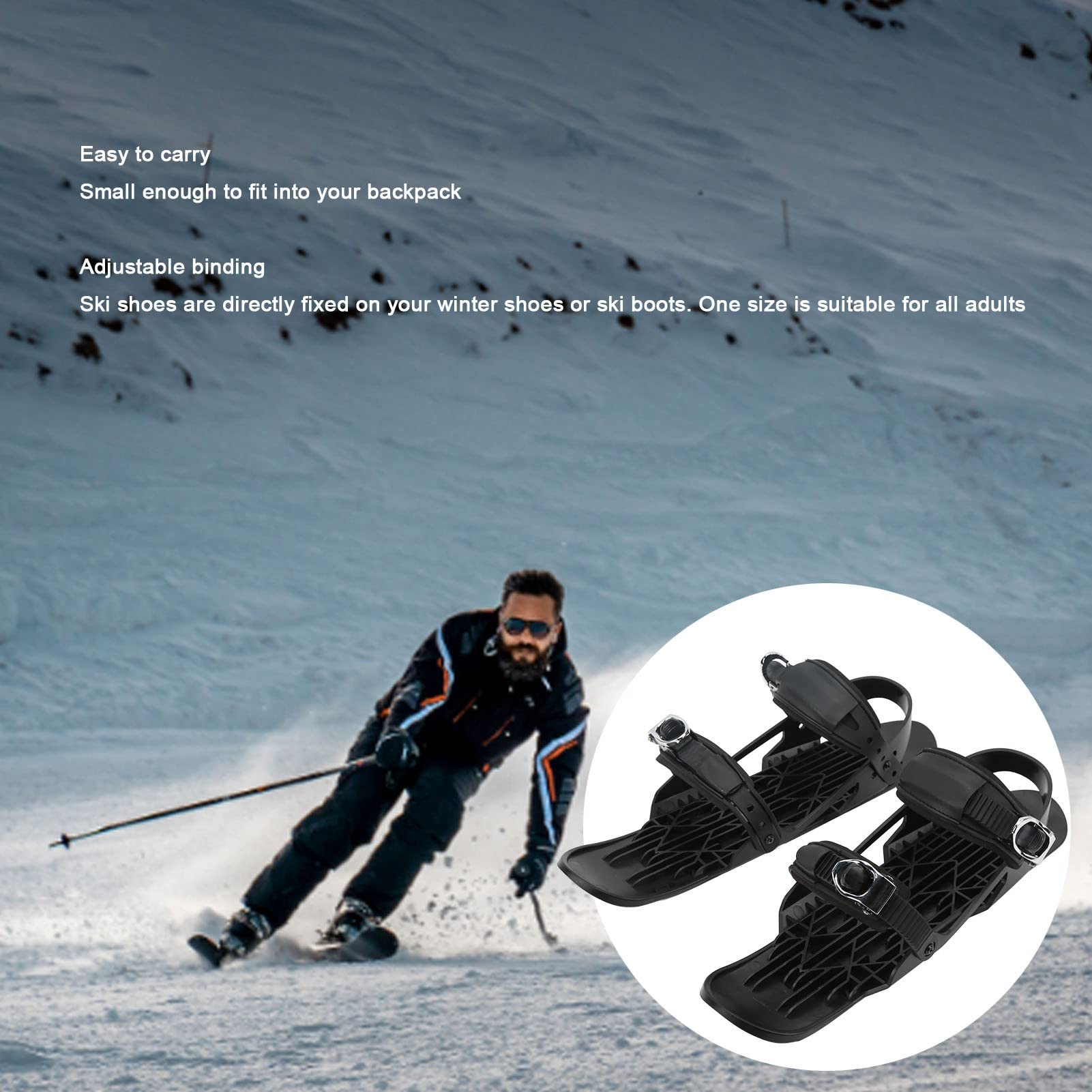 Ski Shoes, Snow Skates Ski Skates Mini Skis Snow Skate ABS Black Free Size Adjustable Binding Outdoor Mini Snowboard Ski Boots for Forest Trails