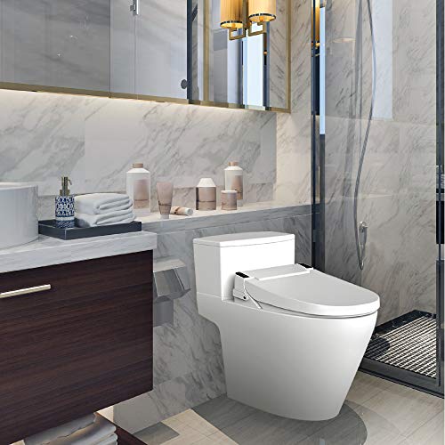 VOVO VB-6100SR Electric Smart Bidet Toilet Seat with Dryer, Heated Toilet Seat, Warm Water, LED Nightlight, Self Cleaning Nozzle - White, Round