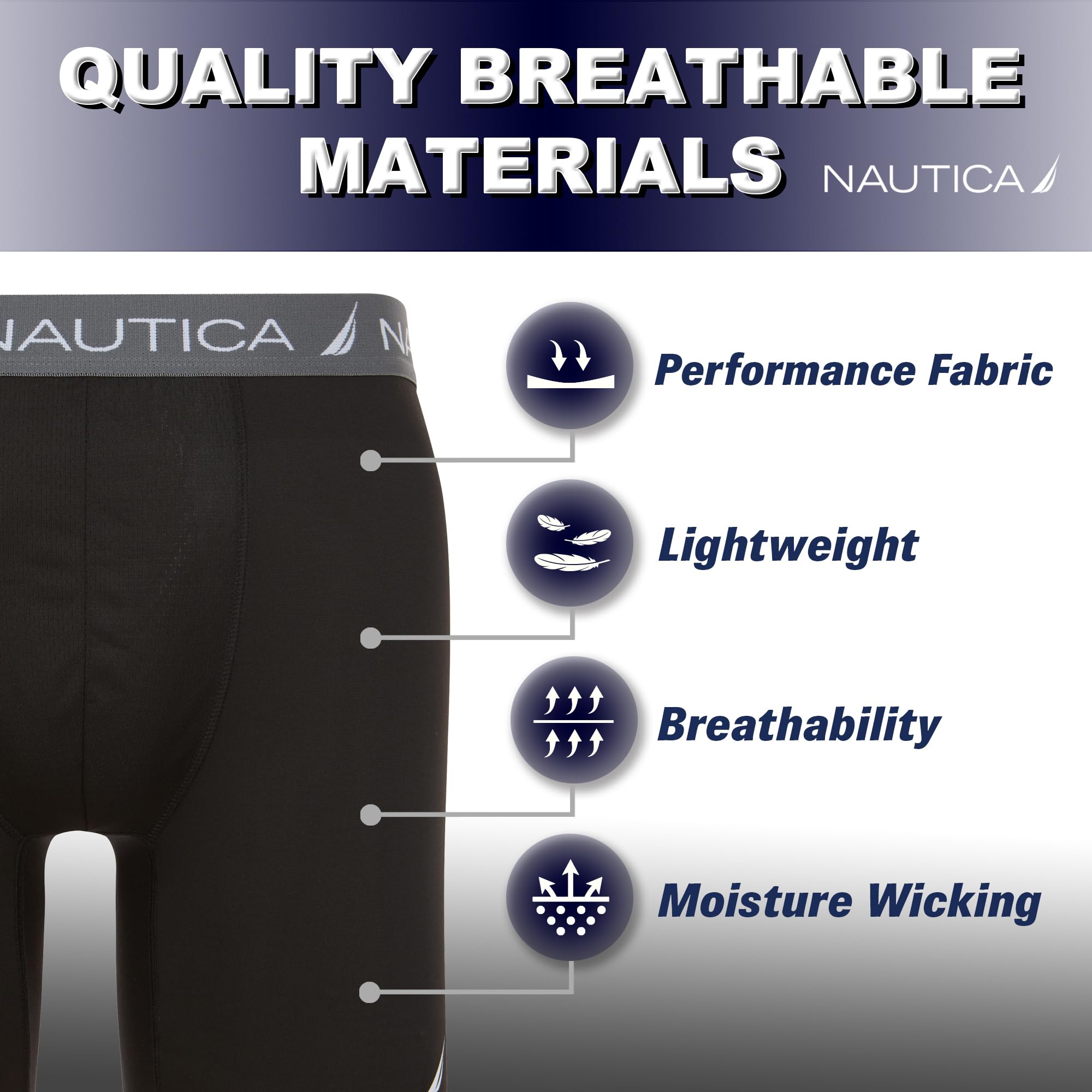 Nautica 3-Pack Mens Base Layer Short, Breathable Performance Compression Shorts Men, Biker Shorts Thigh Chafing Prevention (Medium, Black/Black/Grey)