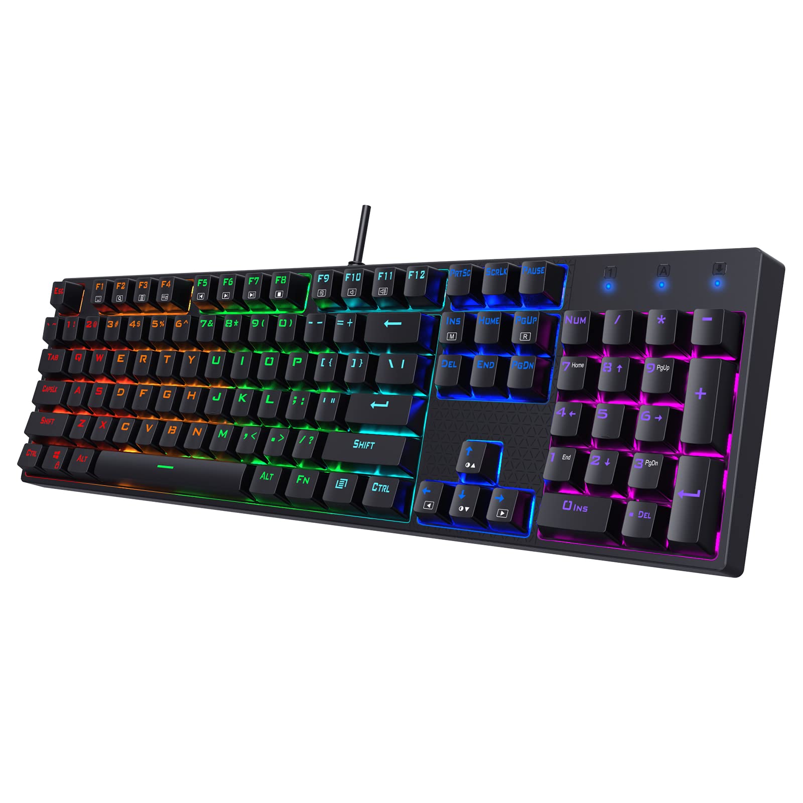 T-DAGGER Mechanical Gaming Keyboard β Rainbow Backlit USB Wired Keyboard with Blue Switches, 104Keys Full Size PC Keyboard for Windows Desktop Gamer