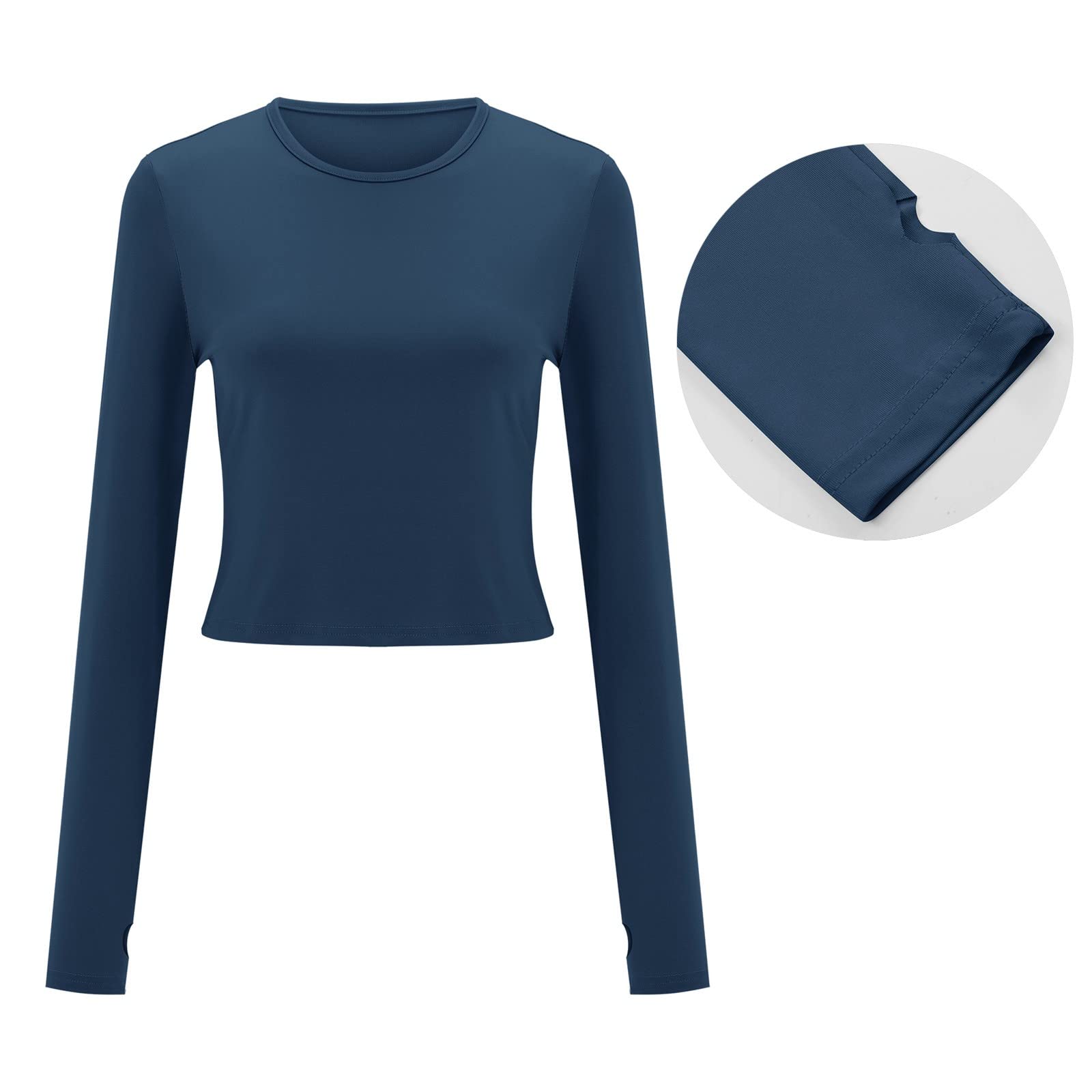 Women's Y2Ks Slim Fitted Long Sleeve Crop Tops Skinnys Crew Neck Layer Tee Tops Skimss Dupess Workout Yoga Basic Tees A-Blue