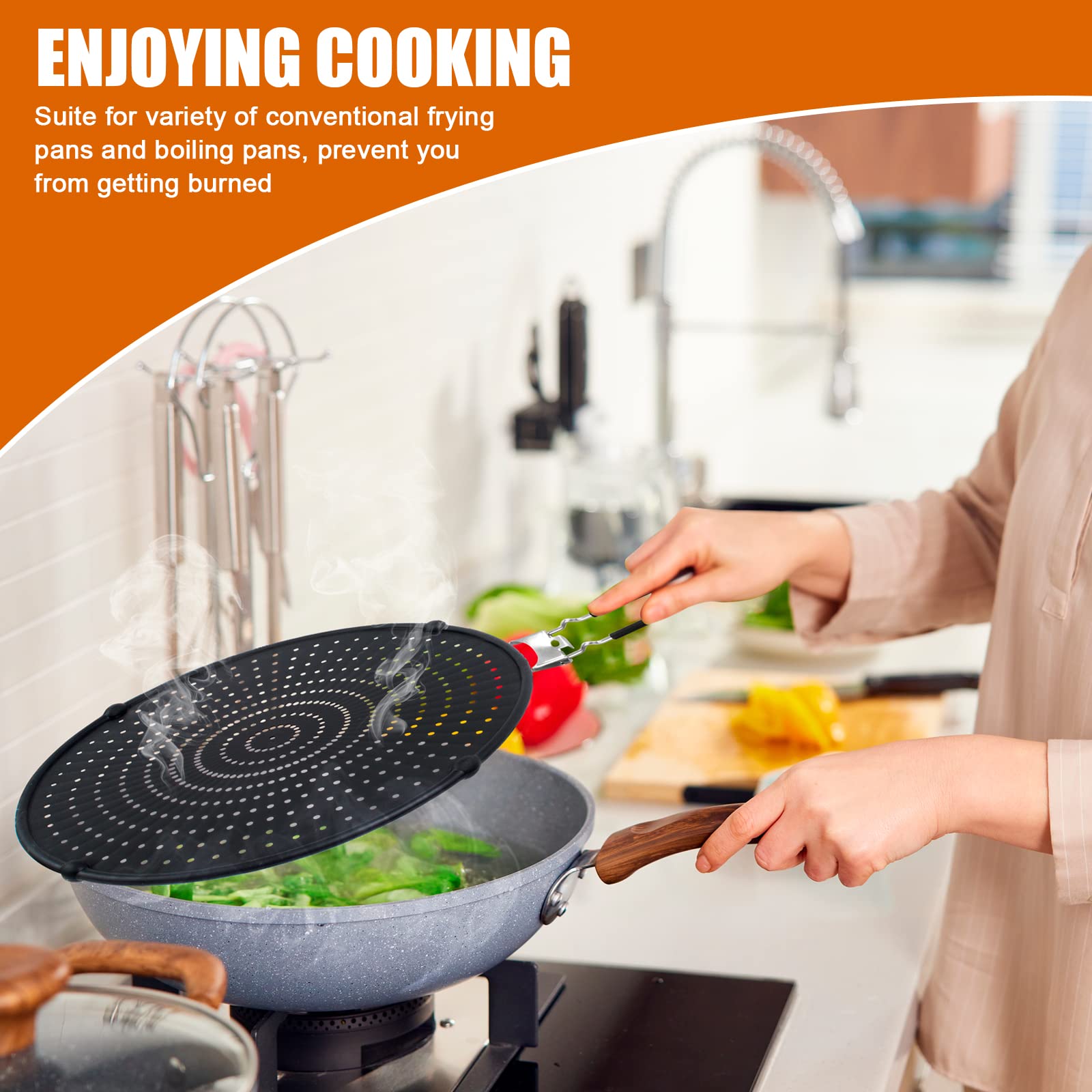 Silicone Splatter Screen for Frying Pan 13”, Foldable Grease Splatter Guard Heat Resistant Oil Splash Guard - Stop Hot Oil Splatter, Pan Strainer, Pan Cover, Non Stick, Multi-Use, Black