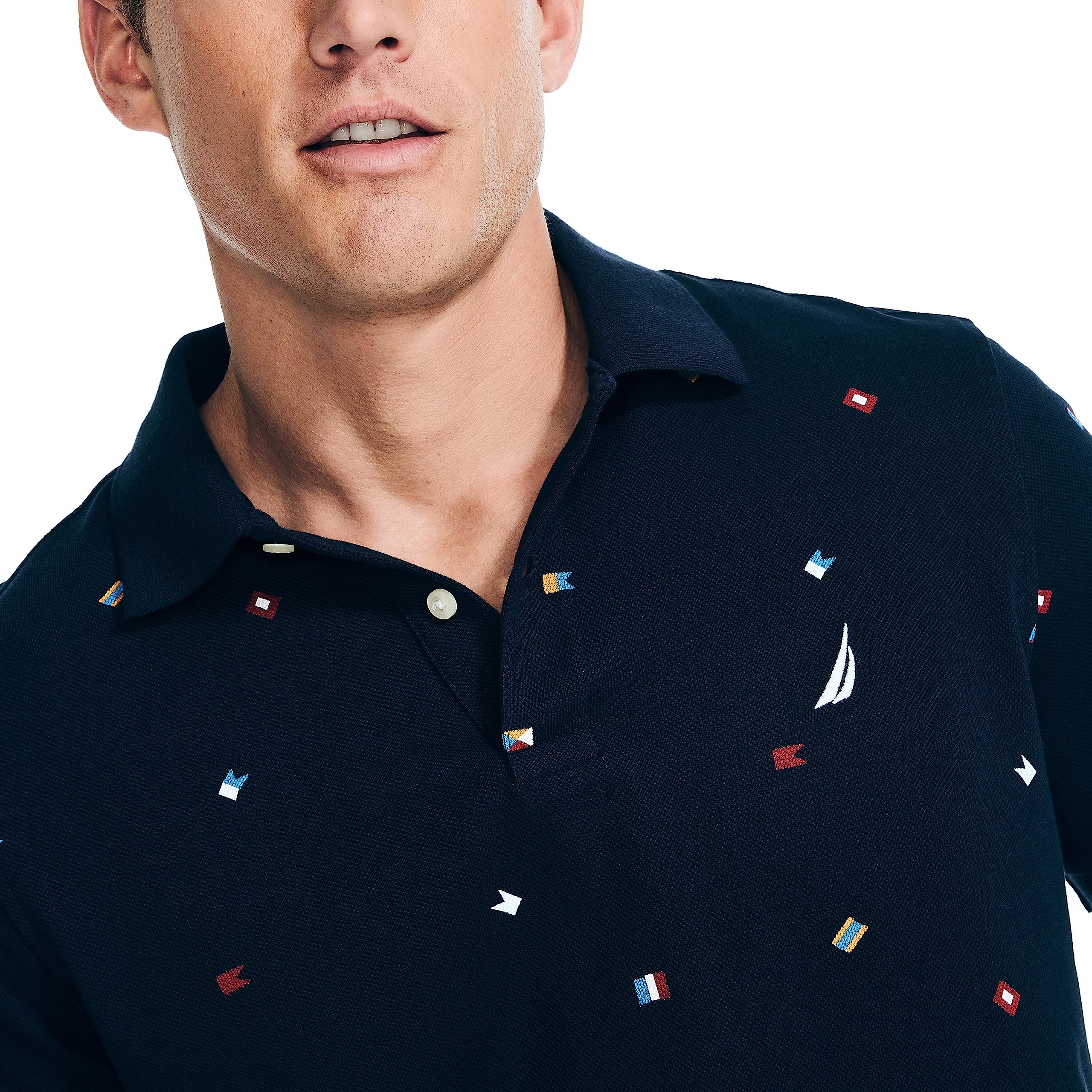 Nautica Men's Classic Fit Printed Deck Polo, Bright White, X-Large