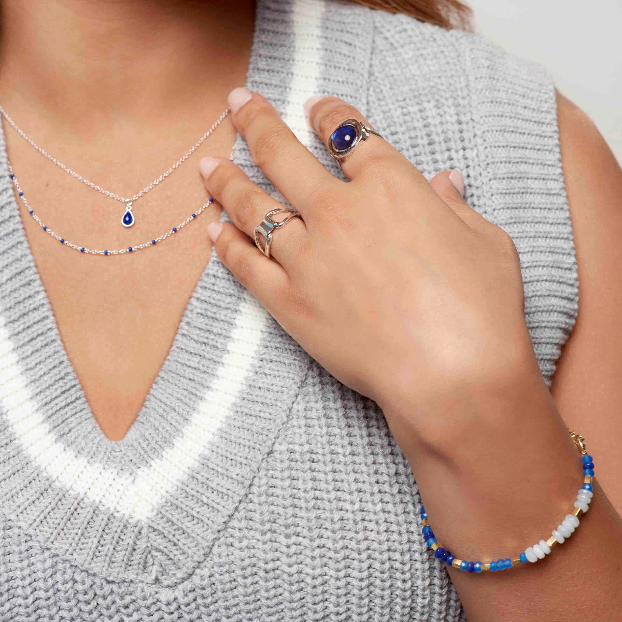Silpada 'Azure Treasure' Aquamarine, Agate and Jade Bead Bracelet in 14K Yellow Gold-Plated Sterling Silver, 7.5"