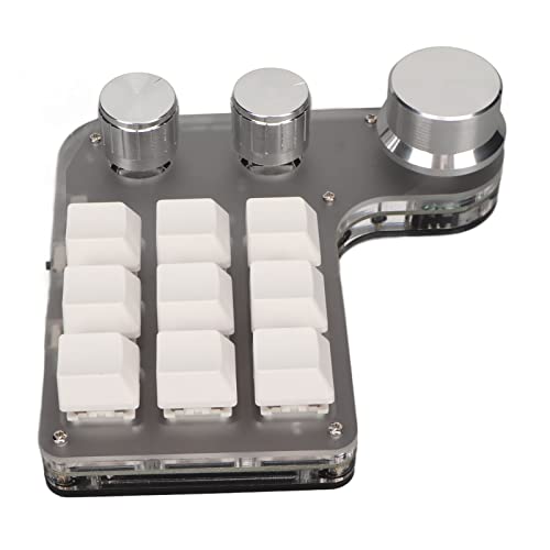 Yoidesu Mini 9 Key Mechanical Keypad RGB Gaming Keyboard Portable One Handed Fully Programming Keys with 3 Knobs for Windows Computer Gaming Software (White)