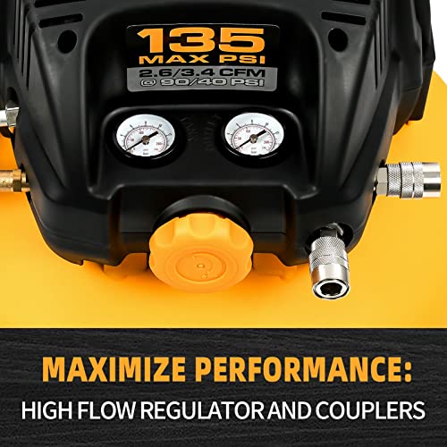 ZaraApex Pancake Portable Electric Oil Free Air Compressor with two couplers, 6 Gallon, 135 PSI