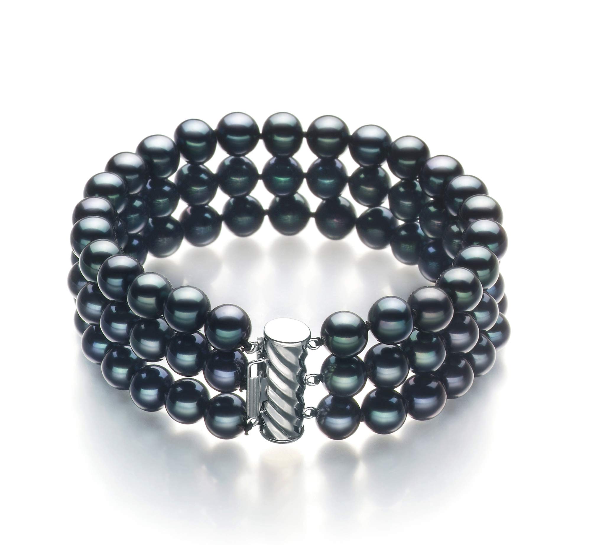 Medina Black 6-7mm Tripple Strand AA Quality Freshwater Cultured Pearl Bracelet for Women-7.5 in length
