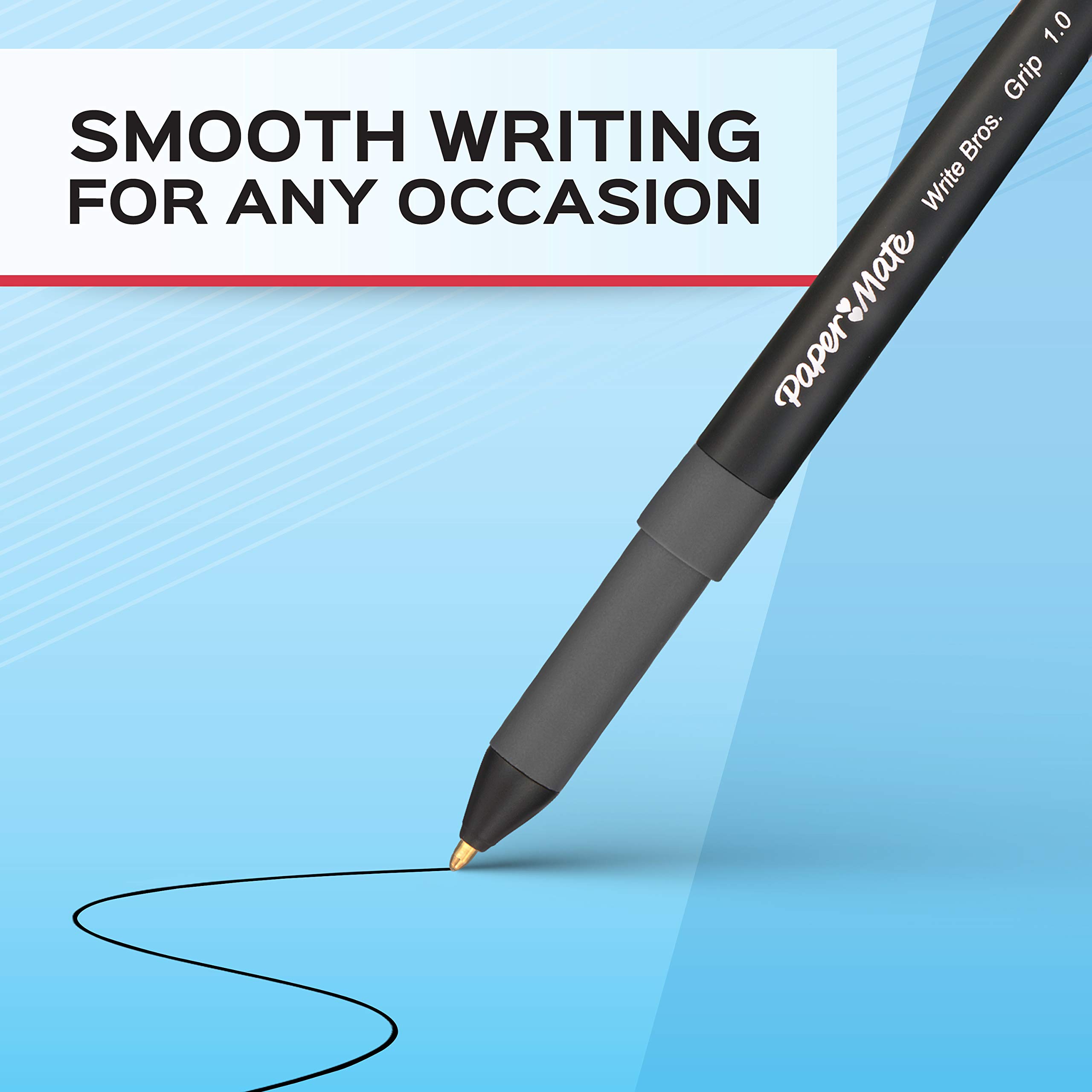 Paper Mate Ballpoint Pens, Write Bros. Grip Blue Ink Pens, Medium Point (1.0mm), 36 Count