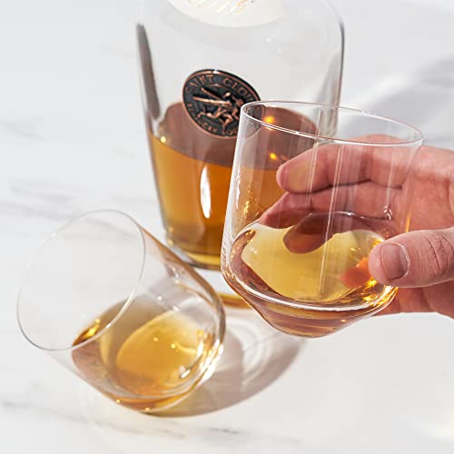 Viski Rolling Crystal Whiskey Tumblers Set of 2 - Premium Crystal Clear Glass, Classic Lowball Cocktail Glasses, Scotch Glass Gift Set - 12 oz
