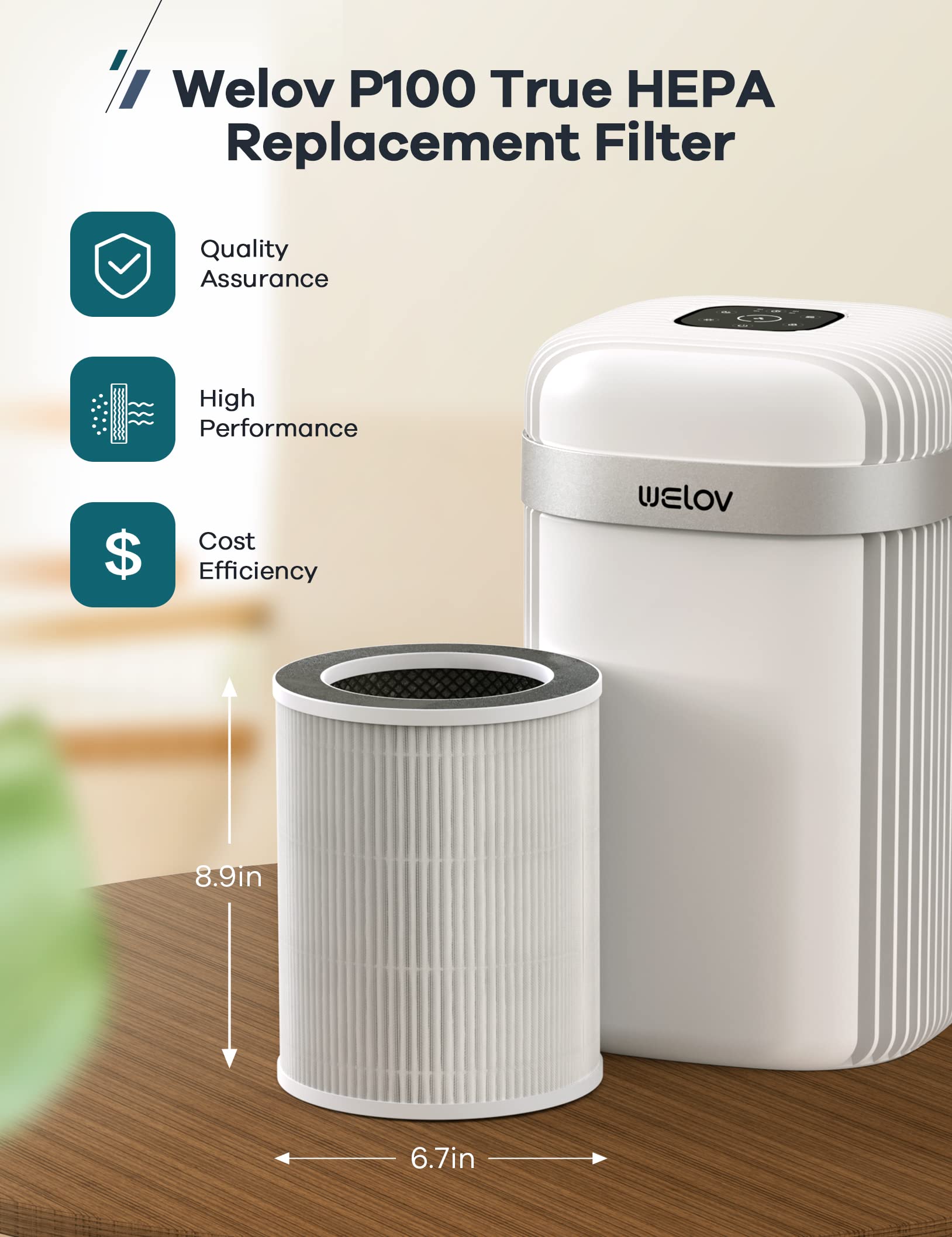 Welov P100 Bedroom Air Purifiers with An Extra H13 True HEPA Replacement Filter