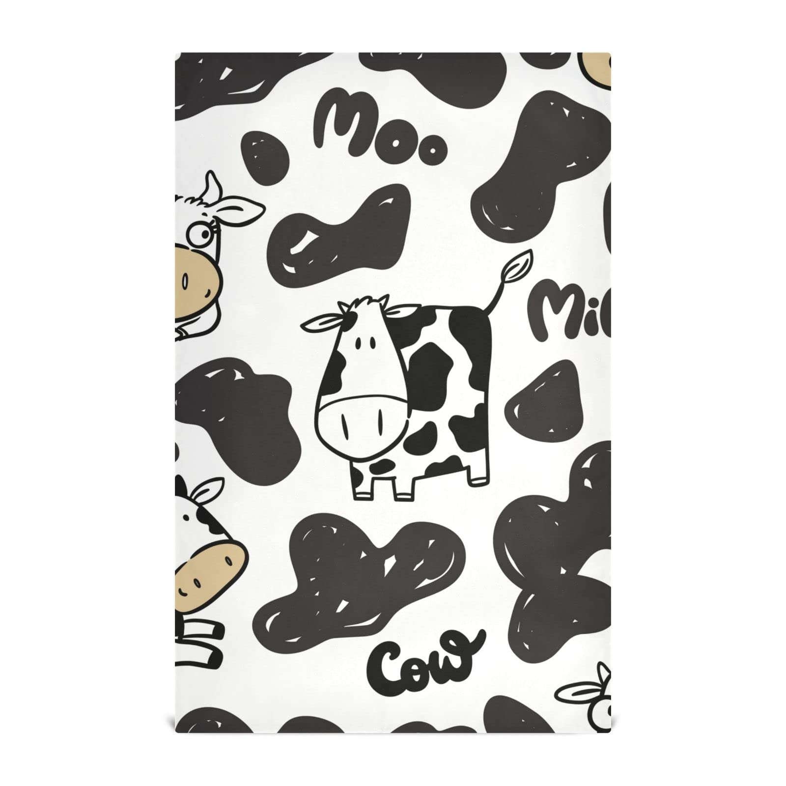 SLHKPNS Milk Cow Cartoon Kitchen Dish Towel Set of 1, Kawaii Moo Childish 18x28in Absorbent Dishcloth Reusable Cleaning Cloths for Household Use