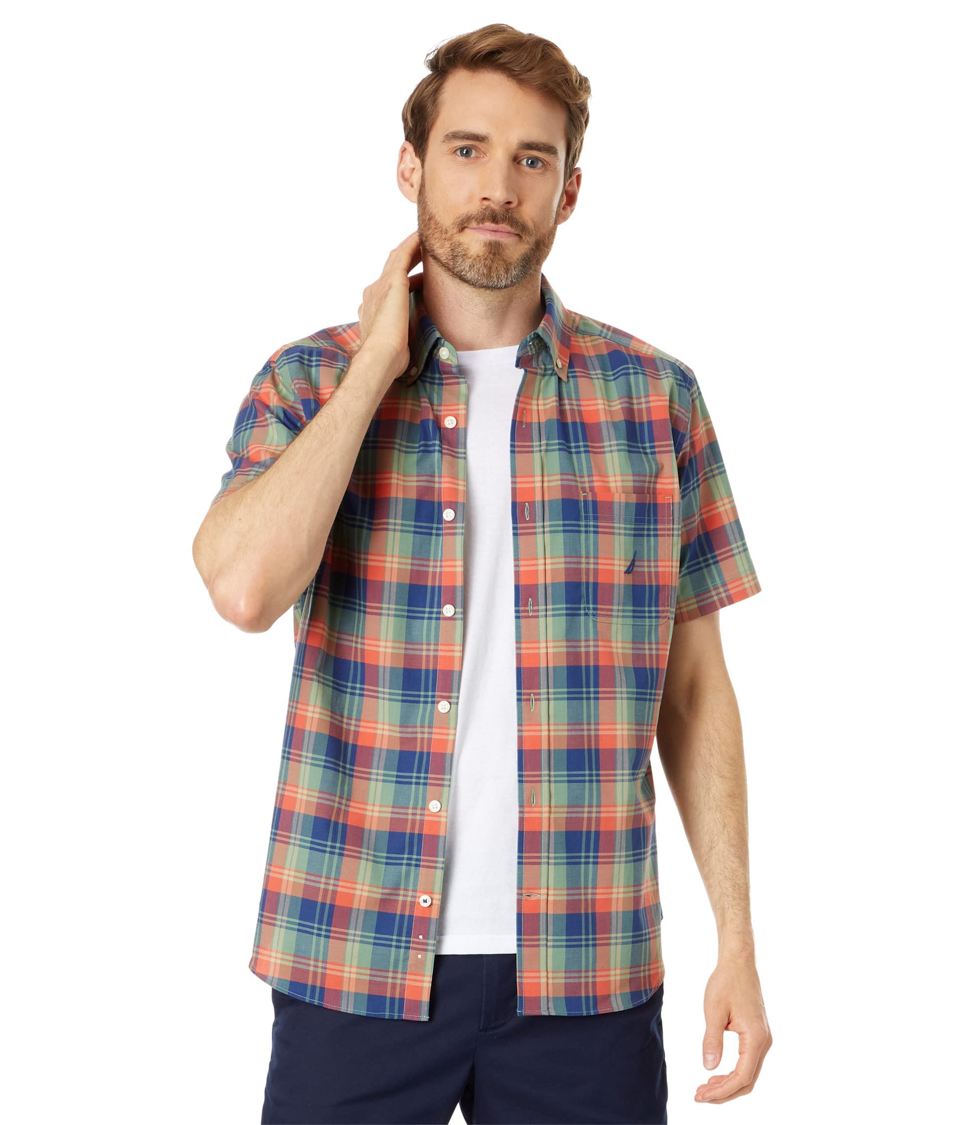 Nautica Men's Sustainably Crafted Plaid Short-Sleeve Shirt, Dark Ivy, Medium