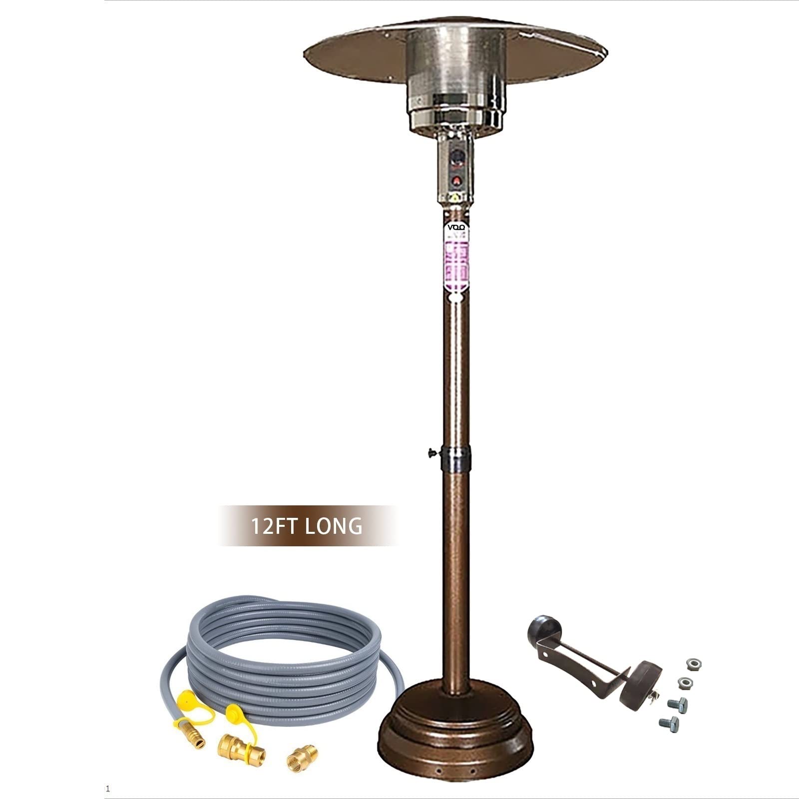 VQQ Natural Gas Patio Heater, Adjustable Height, Between (55-78in),Includes 12-Foot-Long Natural Gas Hose,Passed CE, CSA Certification, Quality is Guaranteed (Color : Brown)