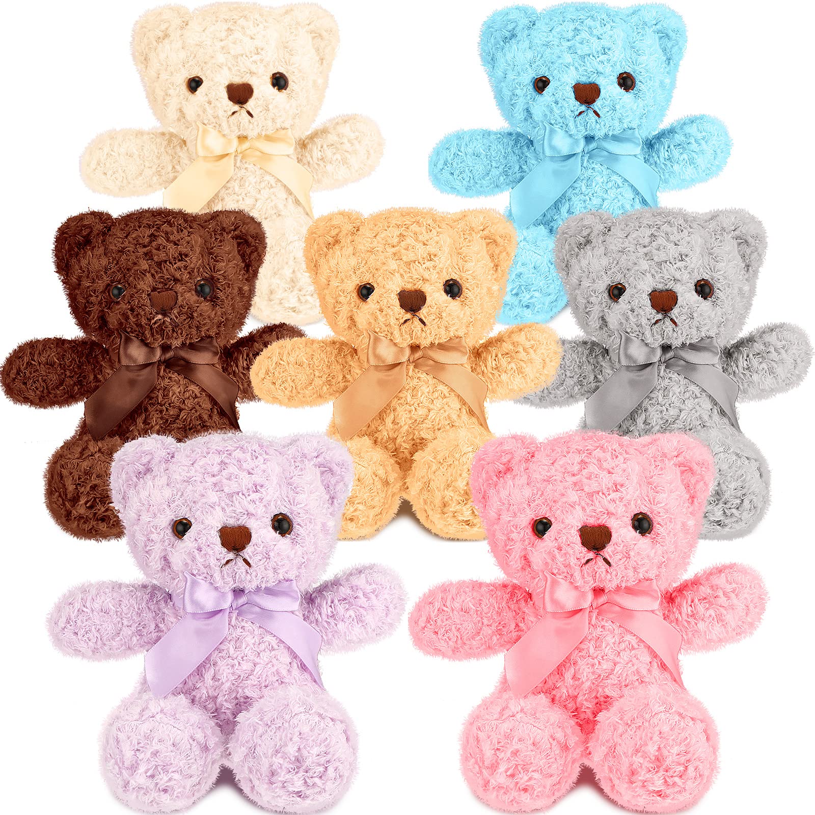 Zomiboo 7 Packs 14 Inch Plush Bear Stuffed Animals Plush Valentine Day Gift Soft Cute Stuffed Dolls Birthday Party Decorations(White, Brown)