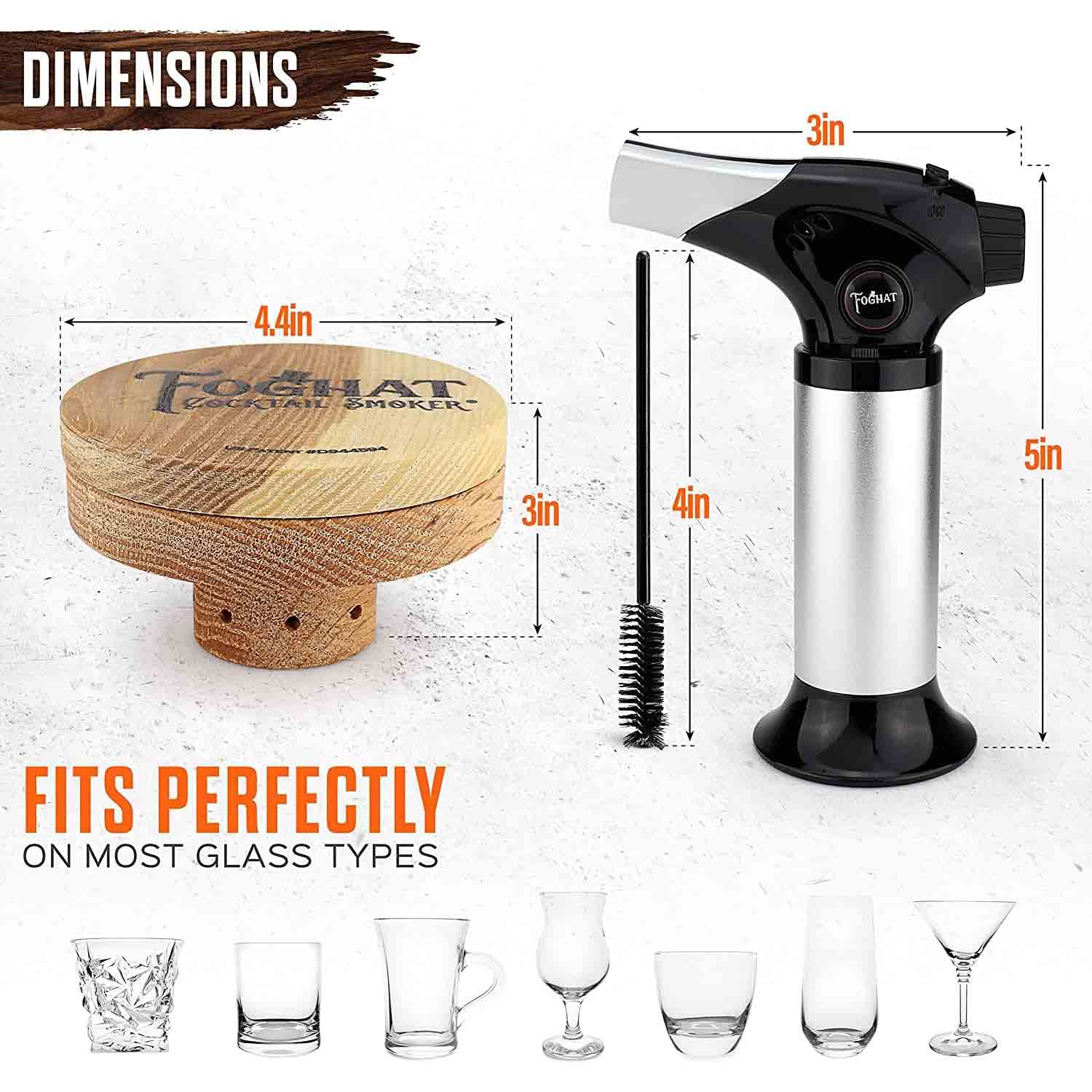 The Foghat Cocktail Smoker and Old Fashioned Smoked Cocktail Kit with Torch and Butane Refill - Bourbon Barrel Oak Wood Chips and 5 Singlez Bar Old Fasioned Mix Packets - Whiskey Smoker Kit For Drinks