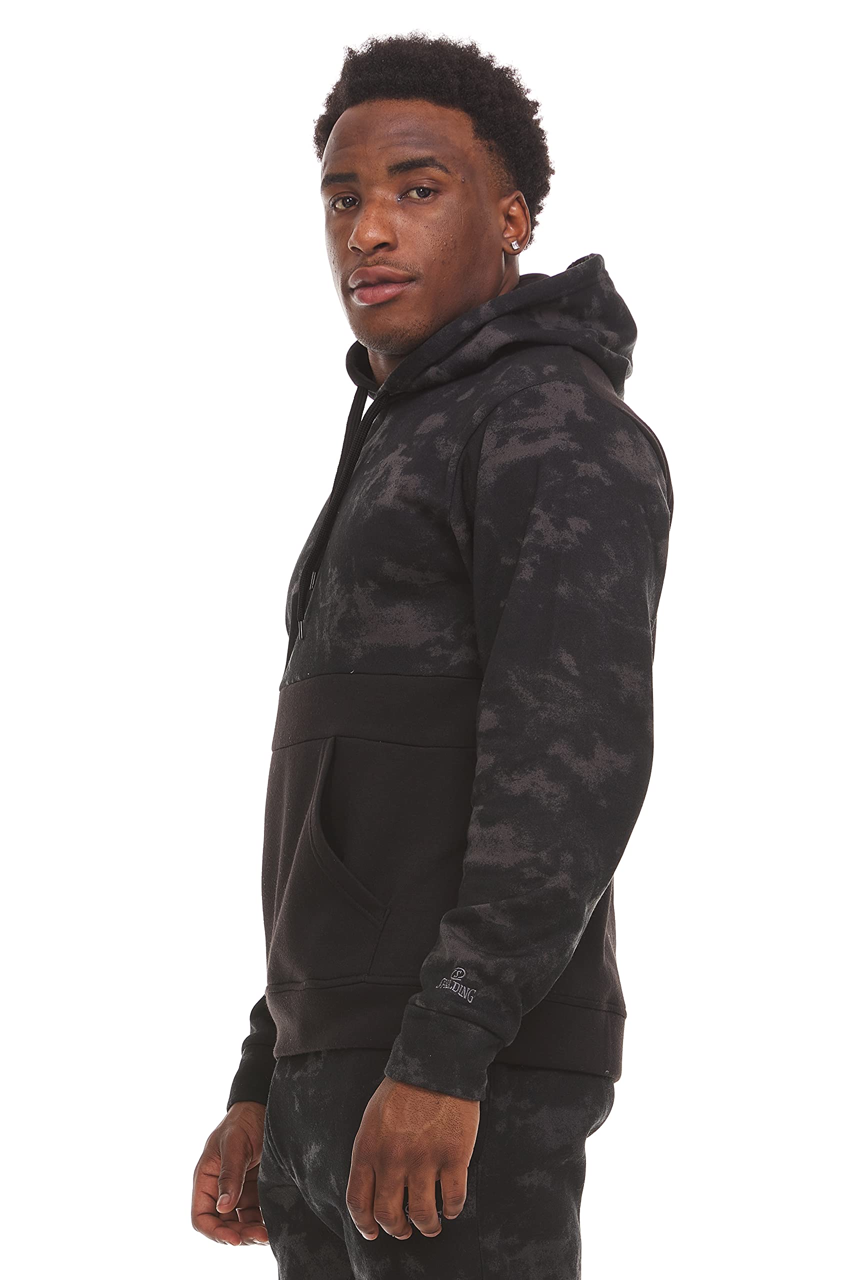 Spalding Men's Tie Dye Fleece Hoody with Kangaroo Pocket, Mens Pullover Hoodie Sweatshirt - Black, X-Large