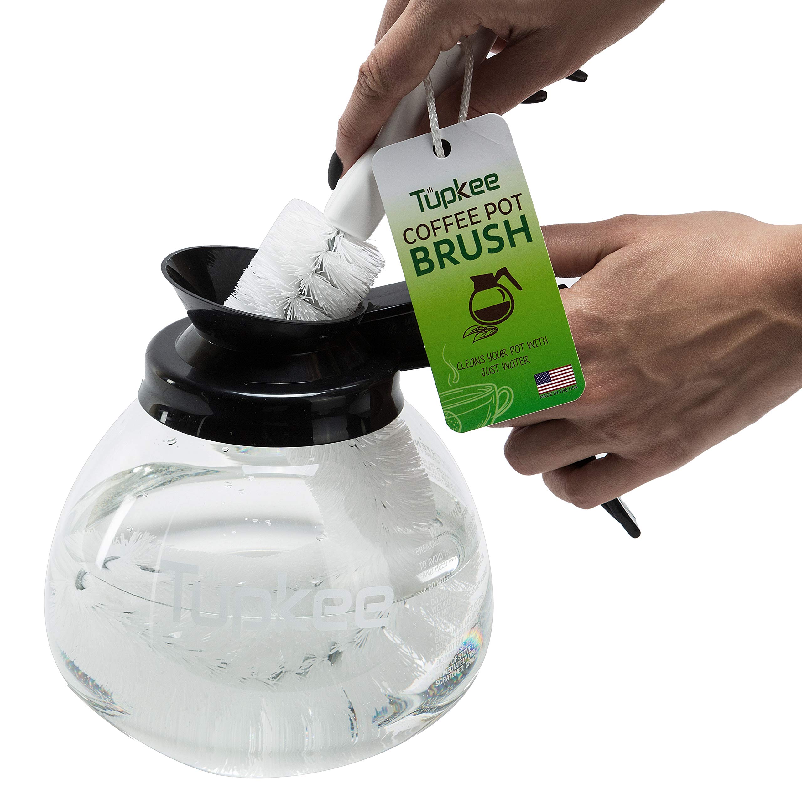 Tupkee Coffee Pot Cleaning Brush β Non Scratching, Long Lasting Bristles, Curved Coffee Decanter Cleaning Brush - Great for Offices and Restaurants